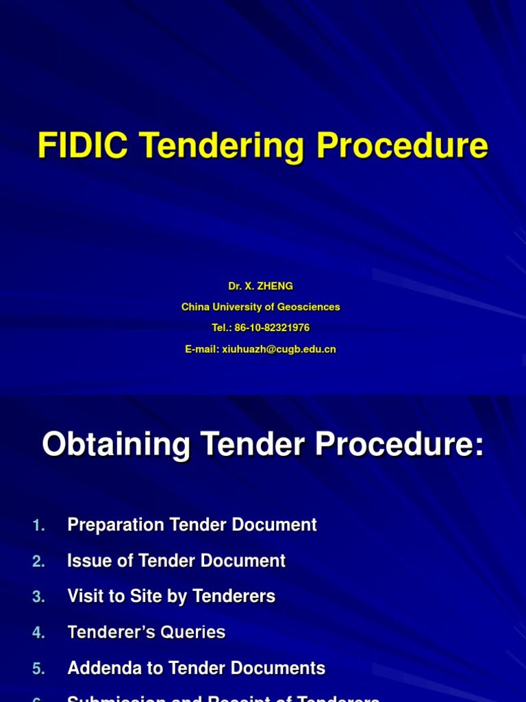 Fidic Tendering Procedure Presentation Pdf Specification Technical