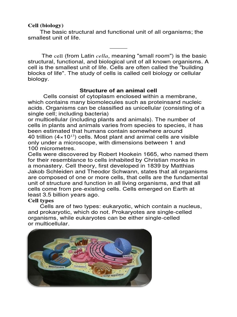 Cell (Biology) : Cella | PDF | Organ (Anatomy) | Cell (Biology)
