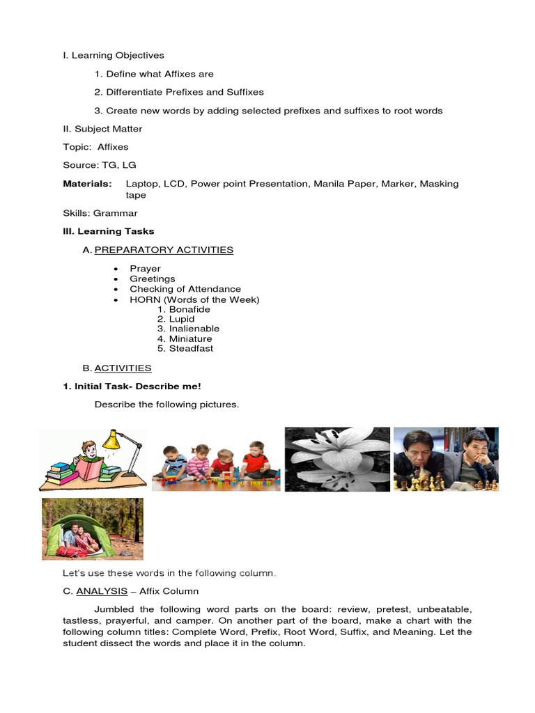 Lesson Plan Affixes | PDF | Linguistic Morphology | Communication