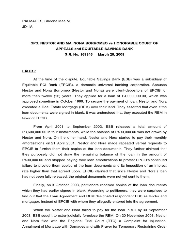 The Court Rules That Equitable Savings Bank Is Not the Real Party-In-Interest in a Loan and ...