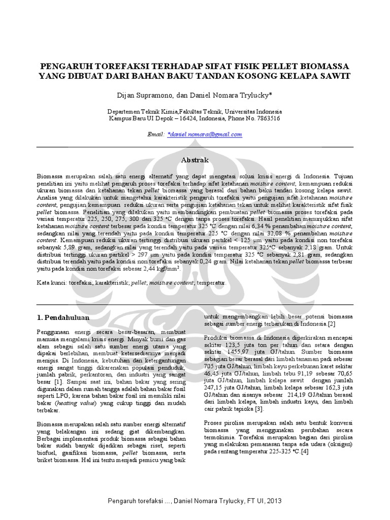 Pengaruh Torefaksi pada Pellet Biomassa | PDF