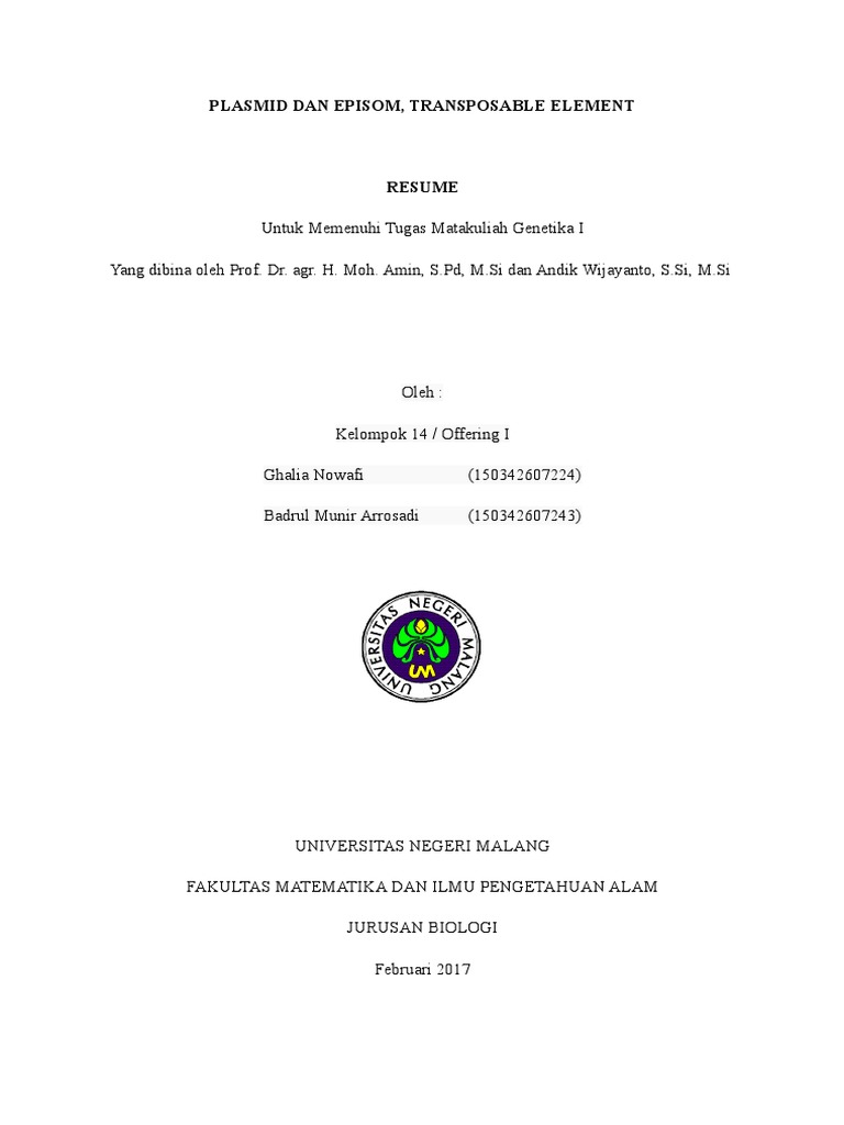 Plasmid Dan Episom, TE | PDF