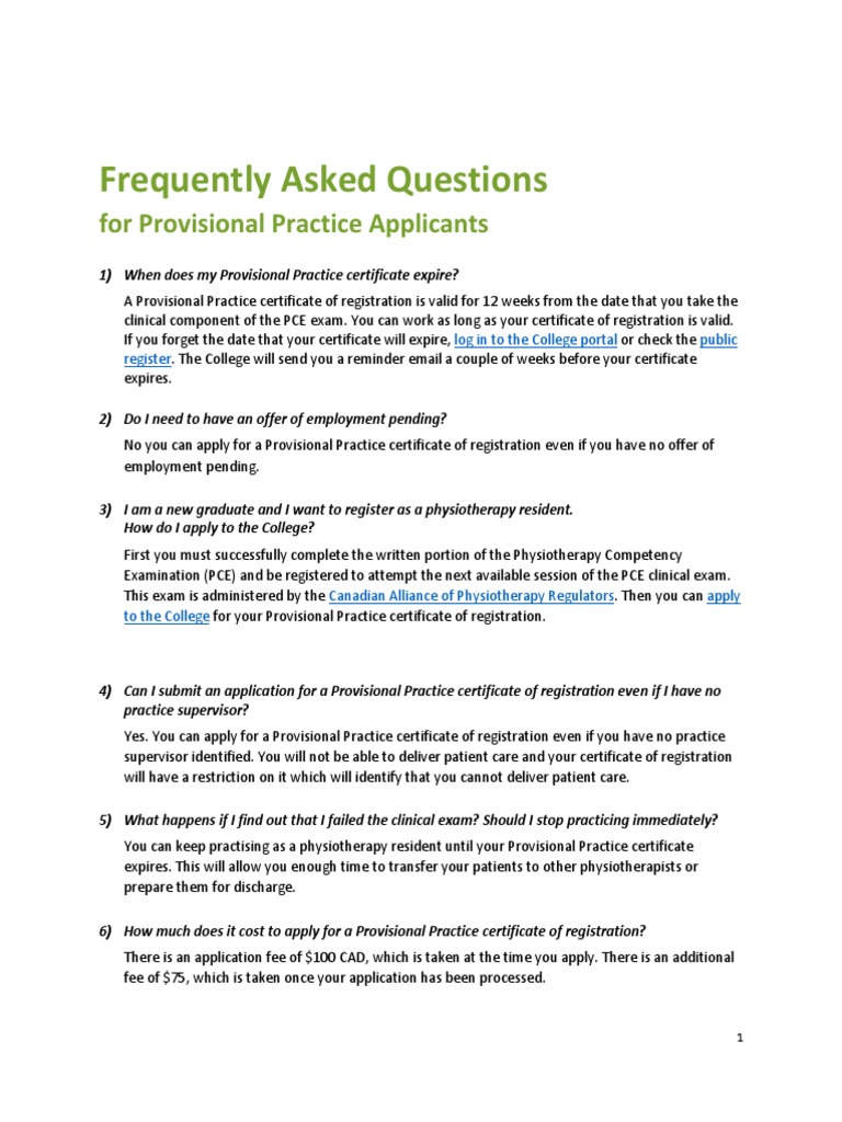 Frequently Asked Questions: For Provisional Practice Applicants | PDF ...