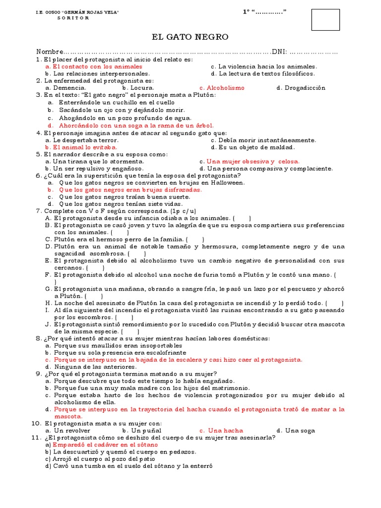 Análisis del cuento 'El gato negro' de Edgar Allan Poe | PDF | Gatos