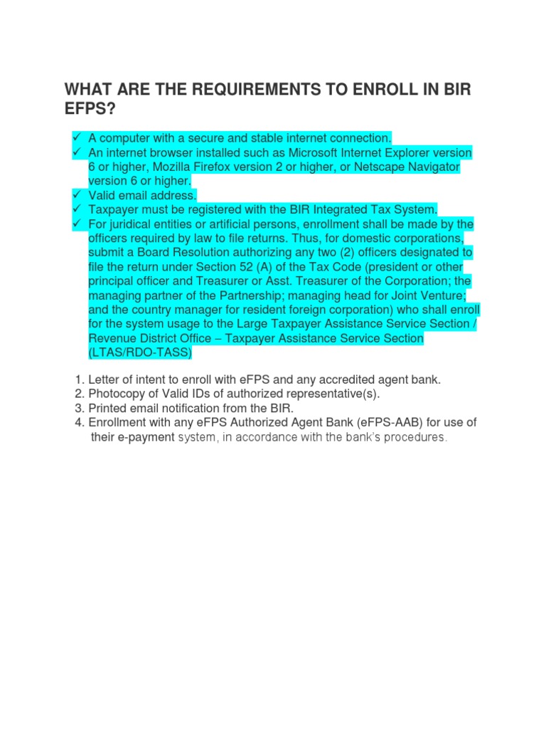 What Are The Requirements To Enroll in Bir Efps | PDF | Law
