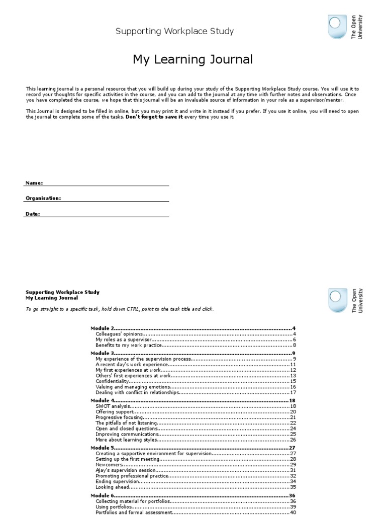 My Learning Journal: Supporting Workplace Study | PDF | Learning Styles ...