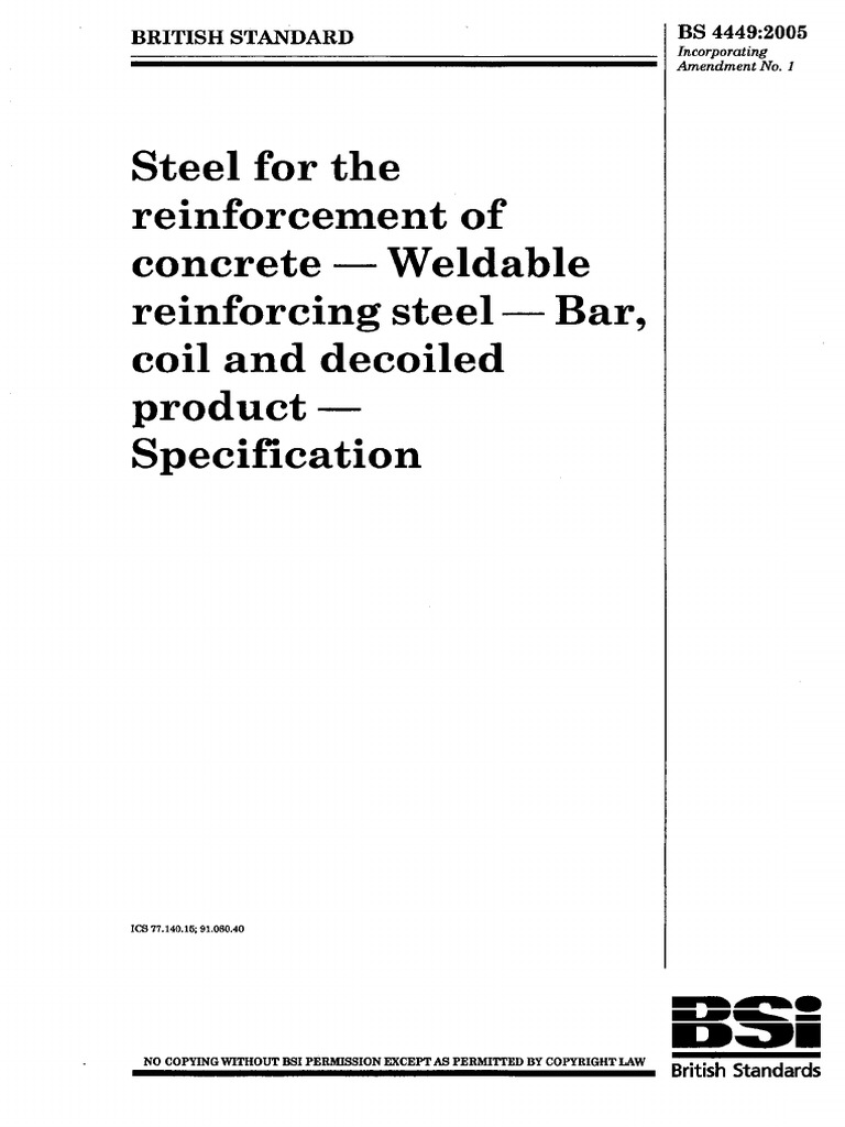 BS 4449 2005 Steel For The Reinforcement of Concrete PDF | PDF