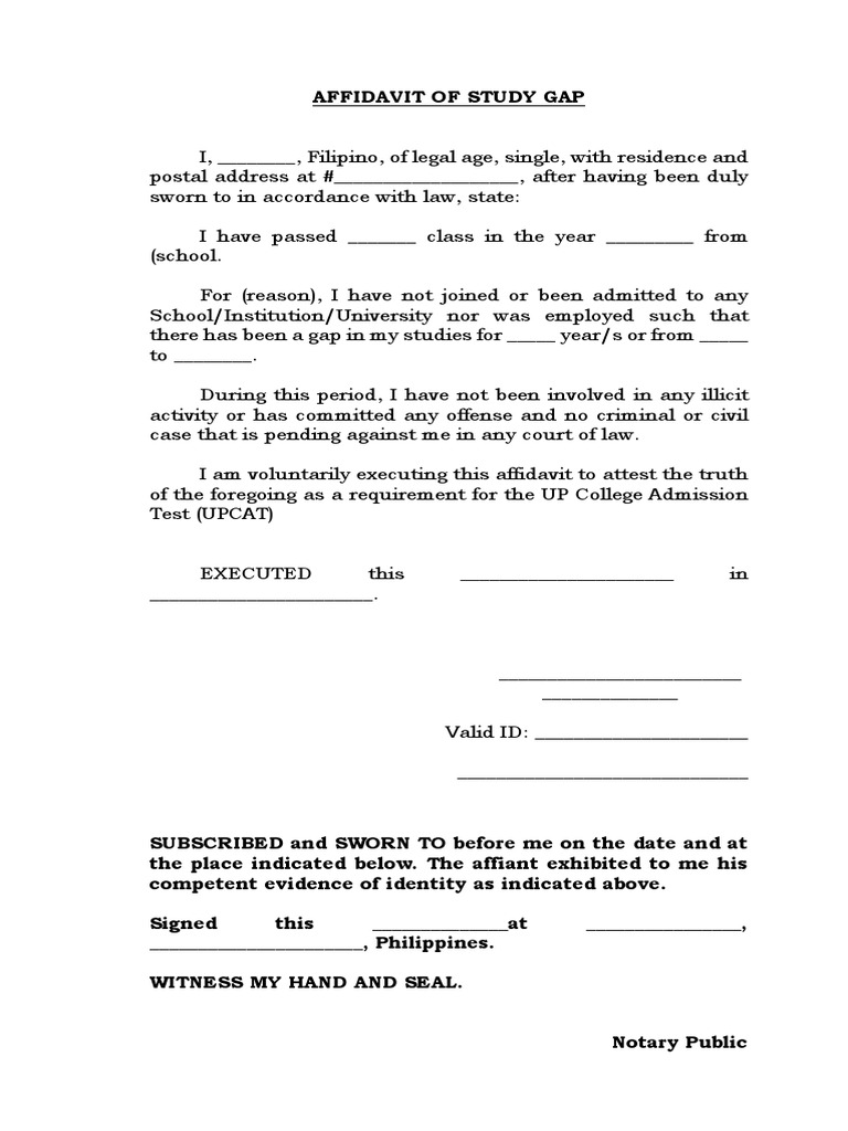 Study Gap Affidavit