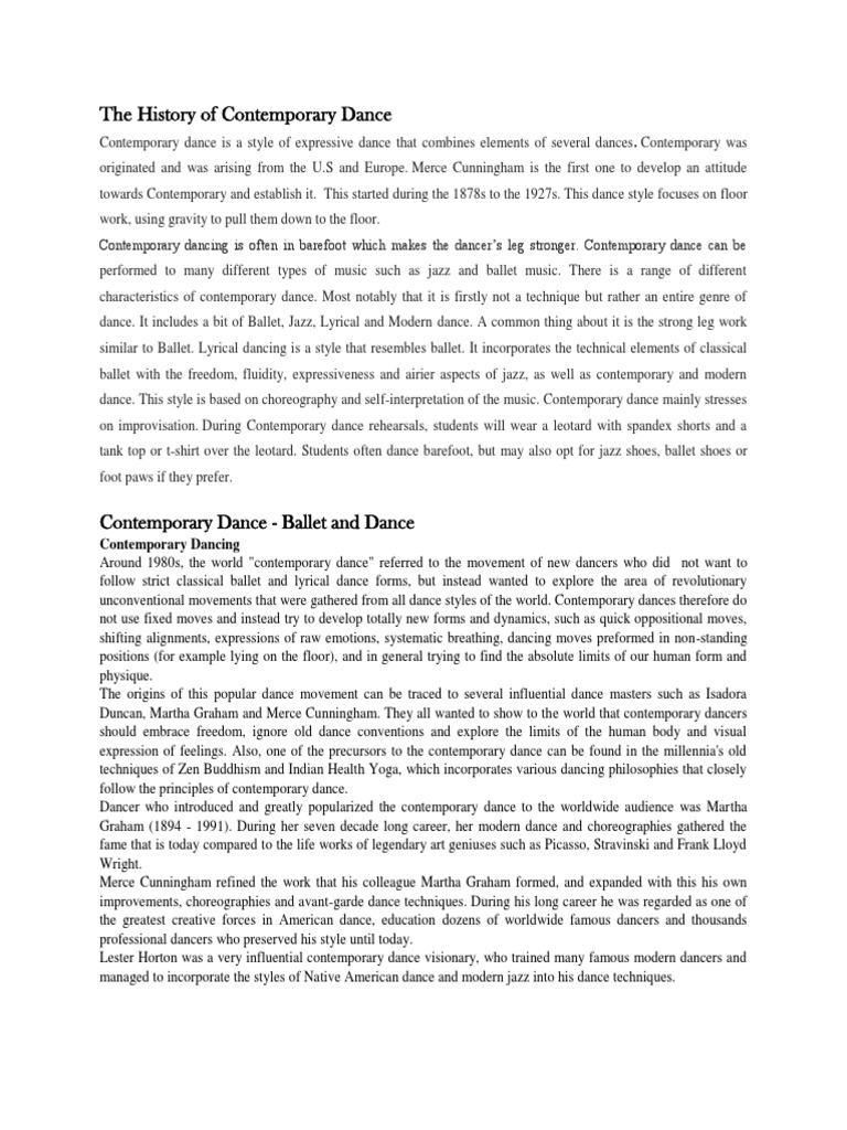 The History of Contemporary Dance | PDF | Performing Arts | Dances