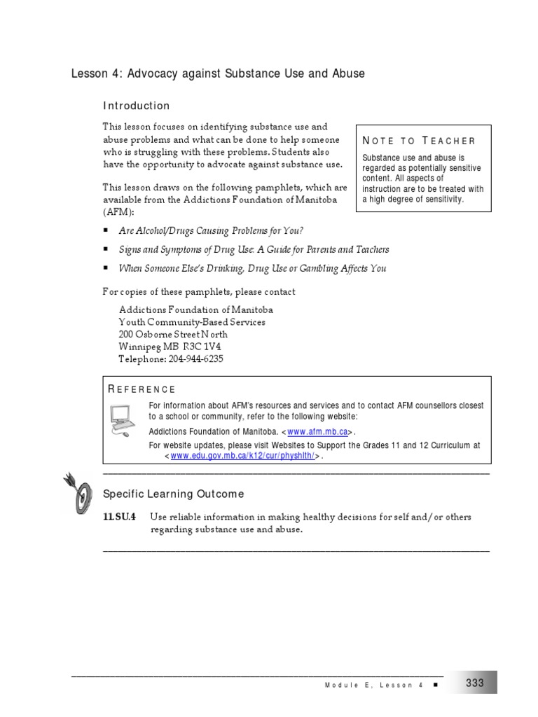 Lesson 4: Advocacy Against Substance Use and Abuse | PDF | Substance ...