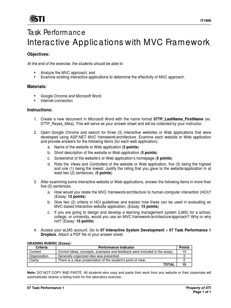 07 Task Performance 1 | PDF | Websites | Model–View–Controller