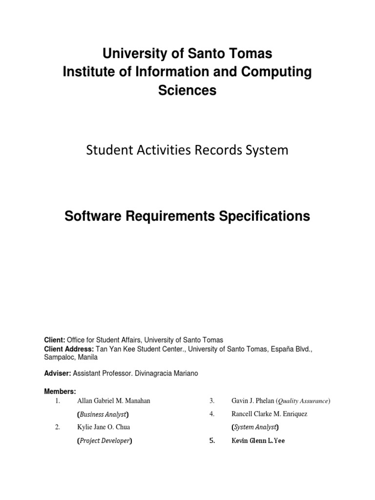 Student Activities Records System: University of Santo Tomas Institute ...