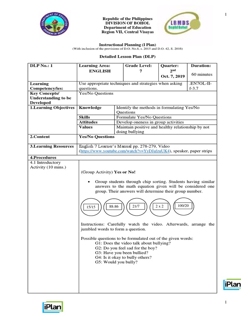Lesson Plan On Yes/no Questions | PDF | Teachers | Question