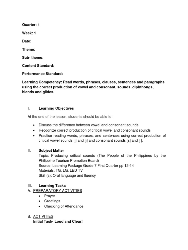 Lesson Plan Vowels and Consonants | PDF | Consonant | Vowel