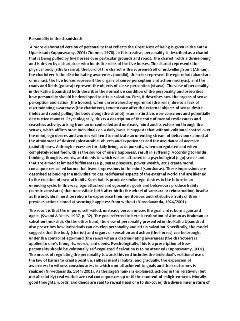 Personality and Atman in Upanishads | PDF | Moksha | Ātman (Hinduism)