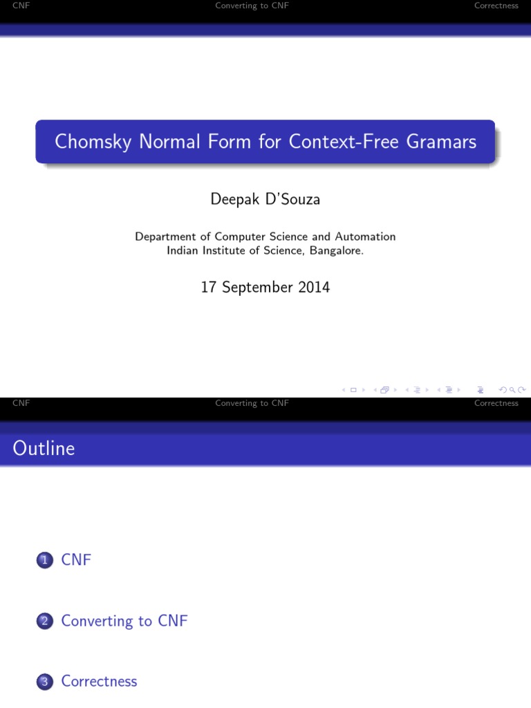 Chomsky Normal Form For Context-Free Gramars: Deepak D'Souza | PDF | Syntax (Logic) | Linguistics