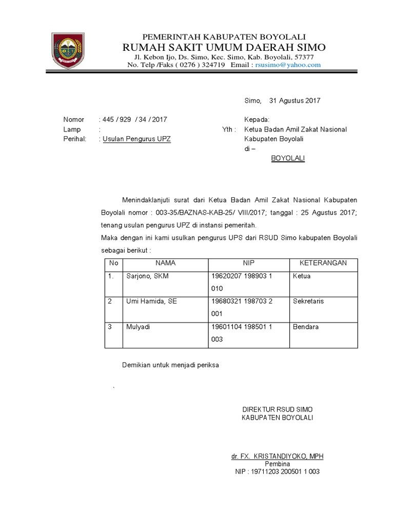 Surat Usulan Pengurus | PDF