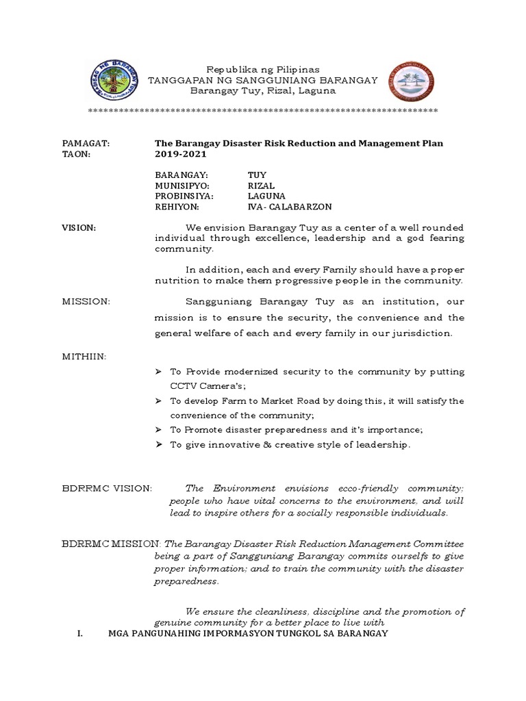 TUY BDRRM PLAN Edited 2019 With Maps | Risk | Safety