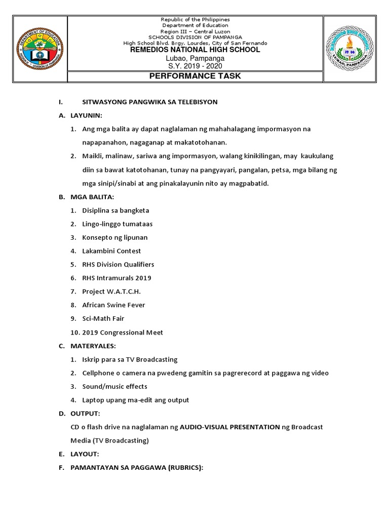 Performance Task (Finals) | PDF