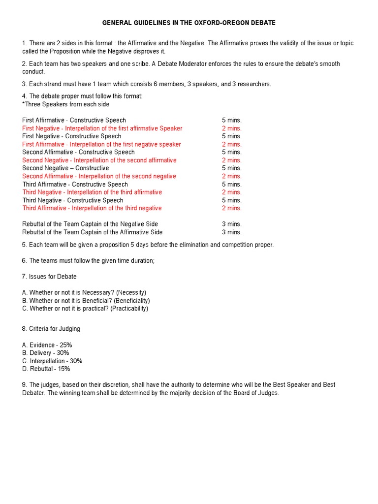 Oxford-Oregon Debate Format and Guidelines | PDF | Question | Argument