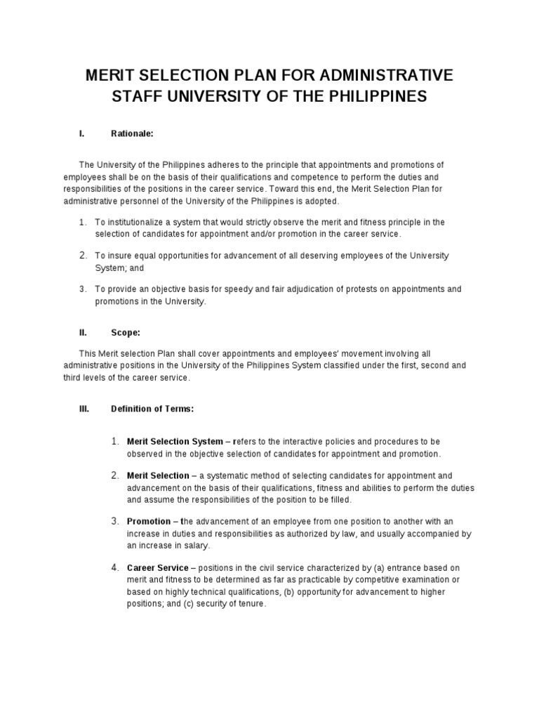 UP Admin Staff Merit Selection Plan | PDF | Meritocracy | Civil Service
