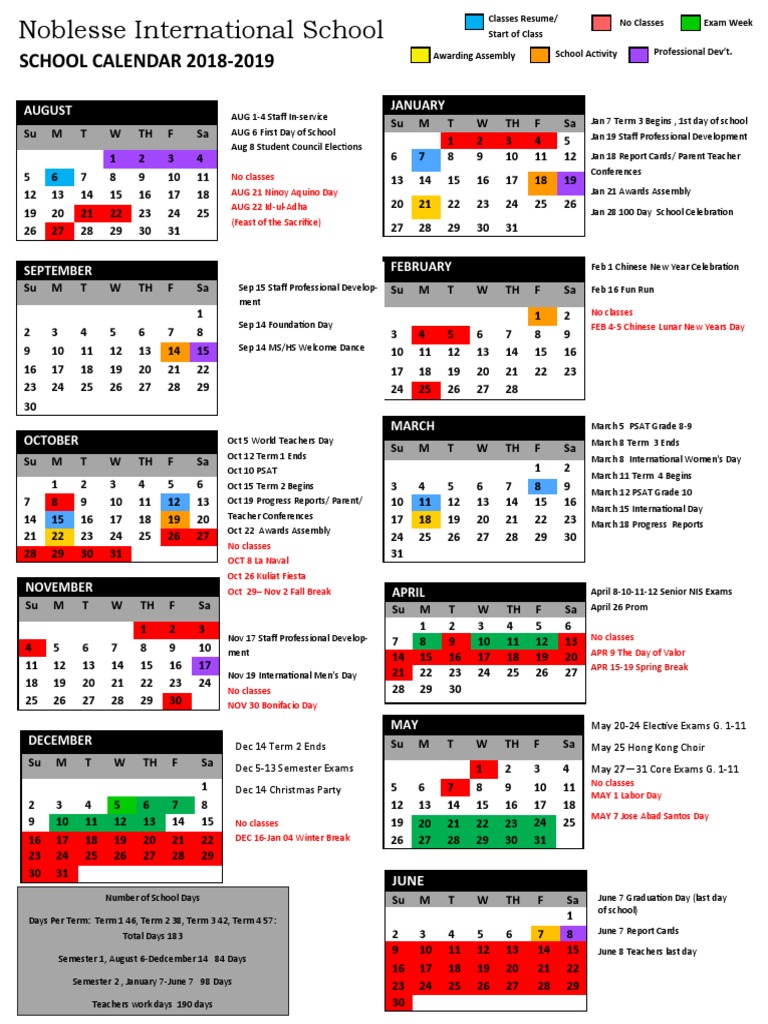 SCHOOL CALENDAR 2018-2019: August January | PDF | Academic Term | Holidays