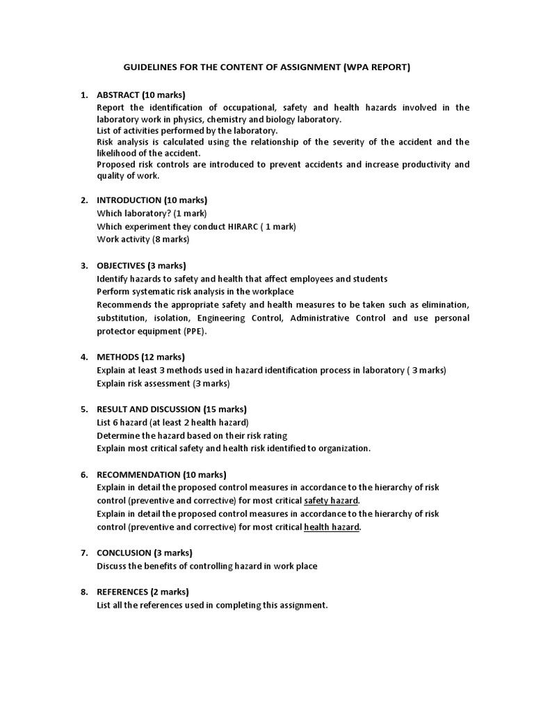 Guidelines For The Content of The Assignment Wpa Report | PDF