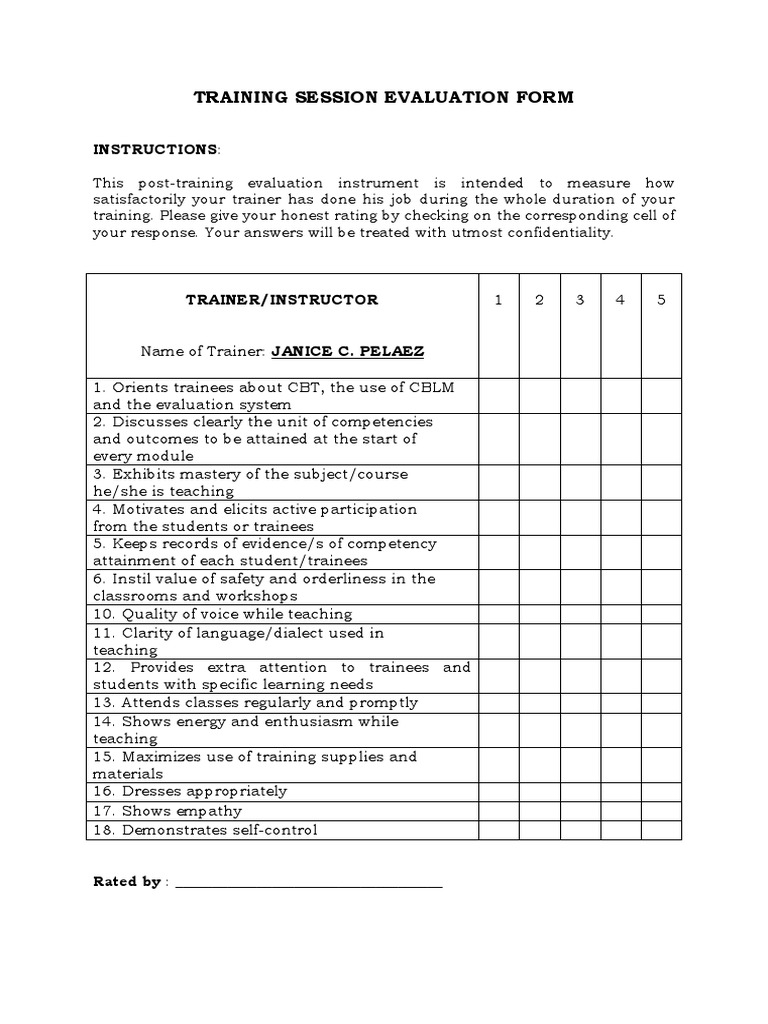 Css NC II - 1 Training Session Evaluation Form | PDF