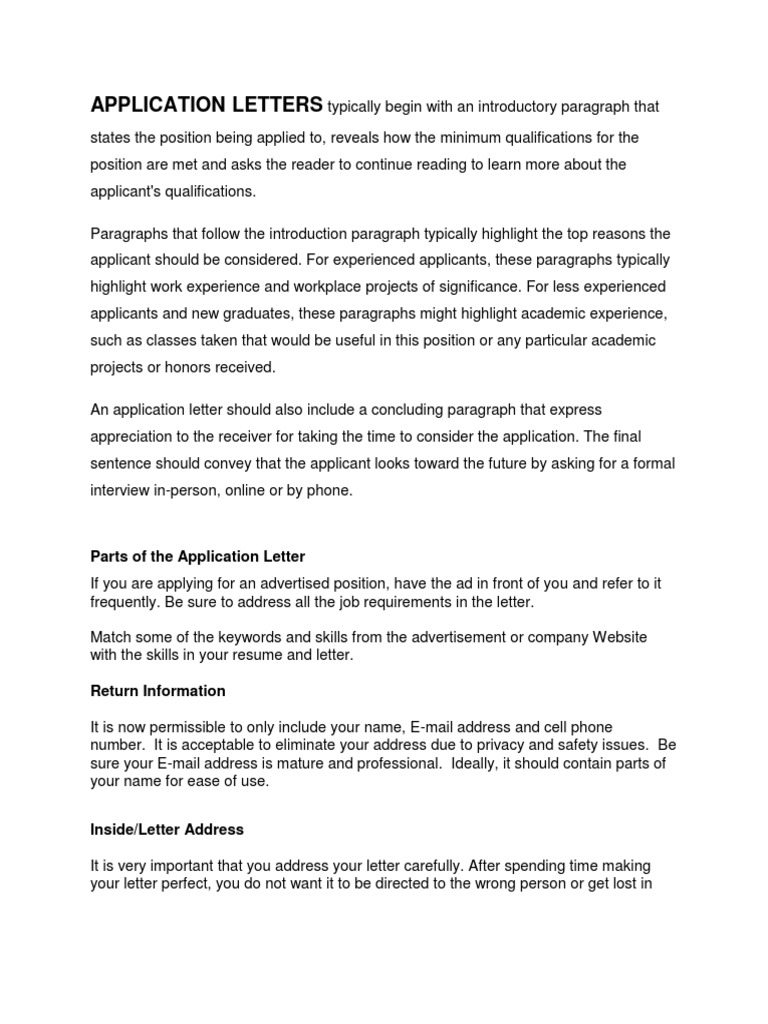 Application Letters: Parts of The Application Letter | PDF | Résumé ...