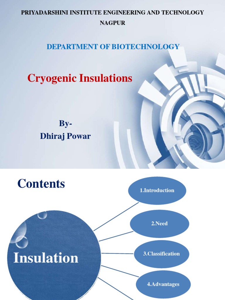 Cryogenic Insulations: Department of Biotechnology | PDF | Thermal ...