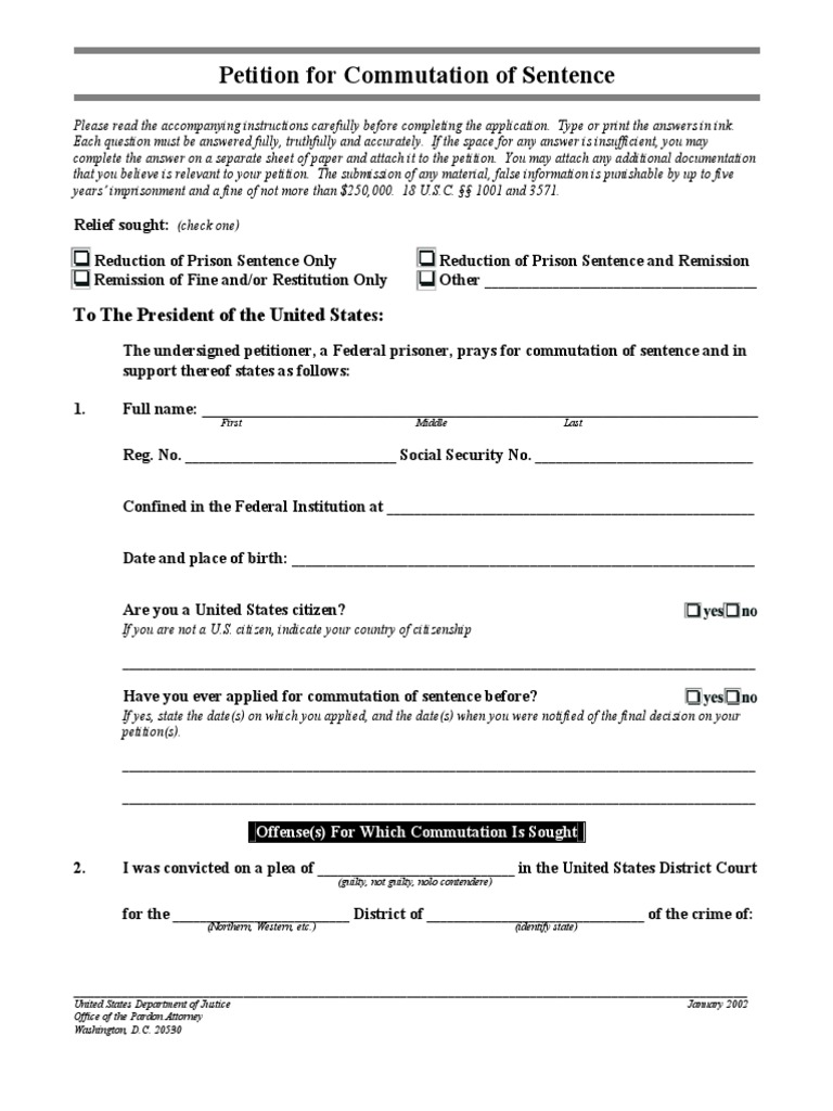 Commutation Form PDF | PDF | Pardon | Legal Procedure