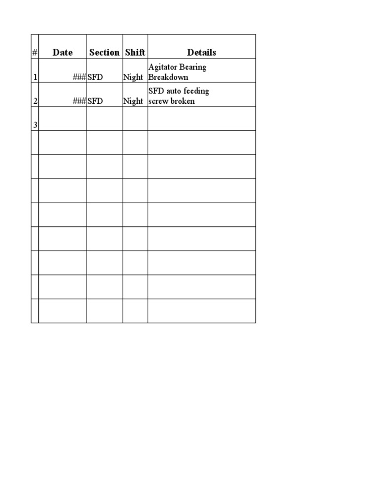 # Date Section Shift Details: 1 ### SFD Night 2 ### SFD Night 3 ...