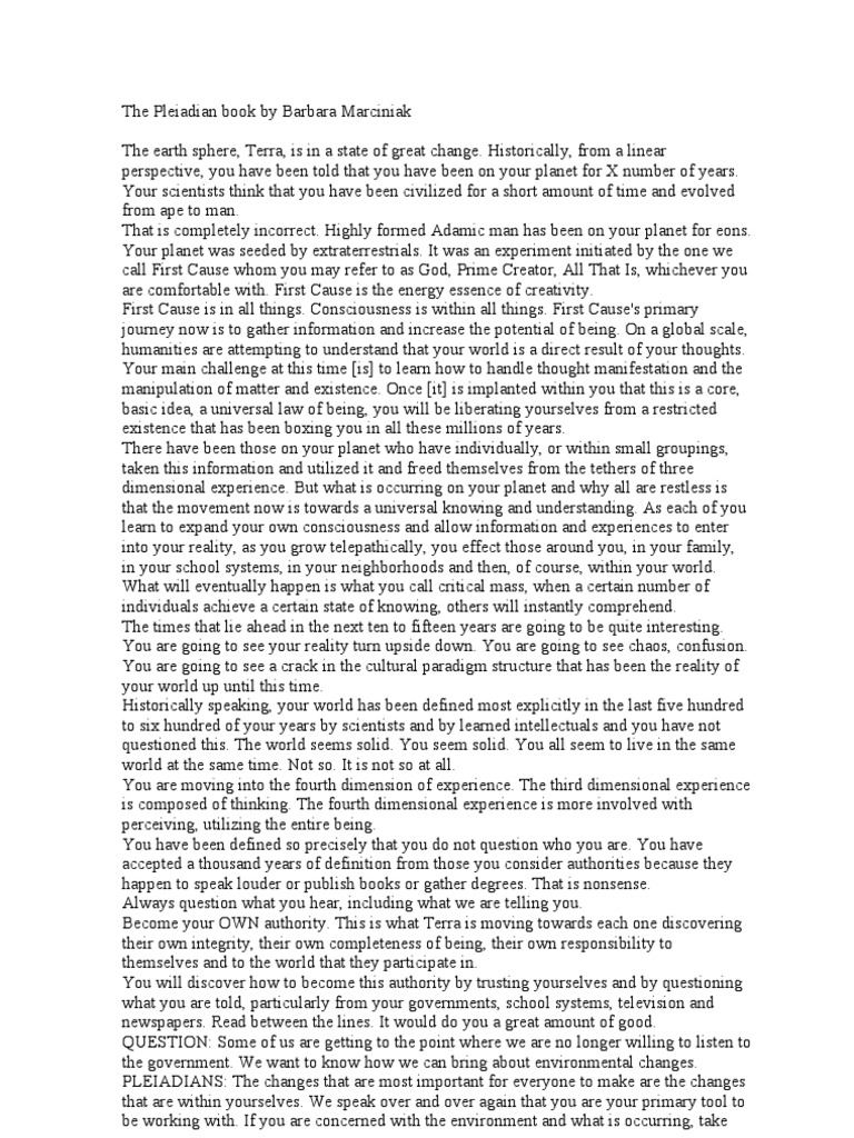 Barbara Marciniak The Pleiadian Book | PDF | Consciousness | Thought