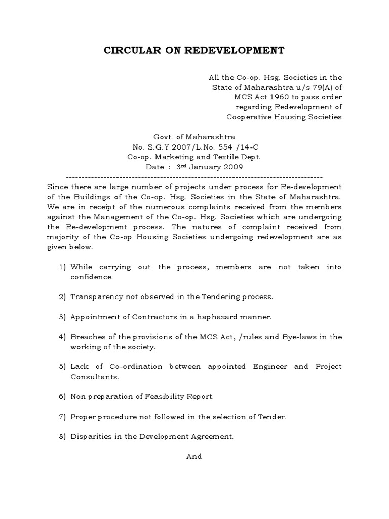 Circular On Redevelopment | PDF | Architect | Quorum
