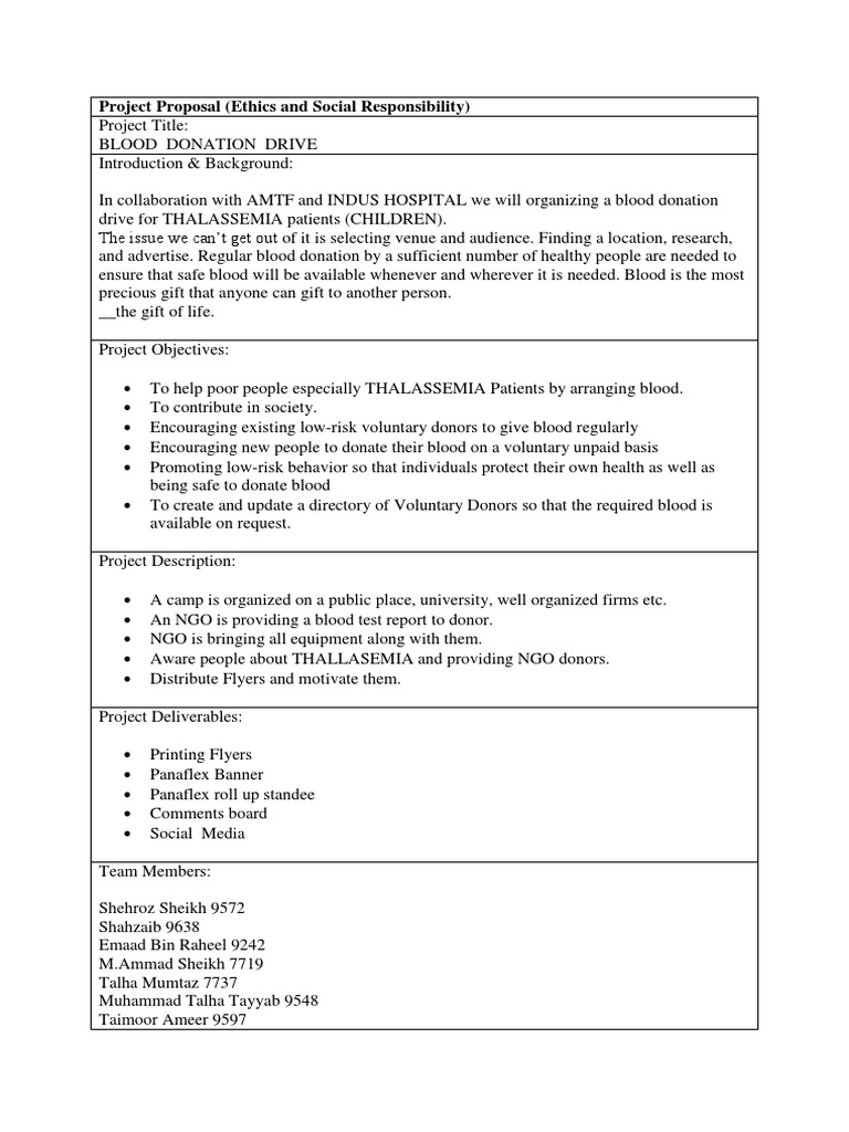 Project Proposal (Ethics and Social Responsibility) | PDF | Blood ...