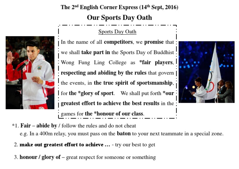 Our Sports Day Oath: The 2 English Corner Express (14 Sept, 2016) | PDF