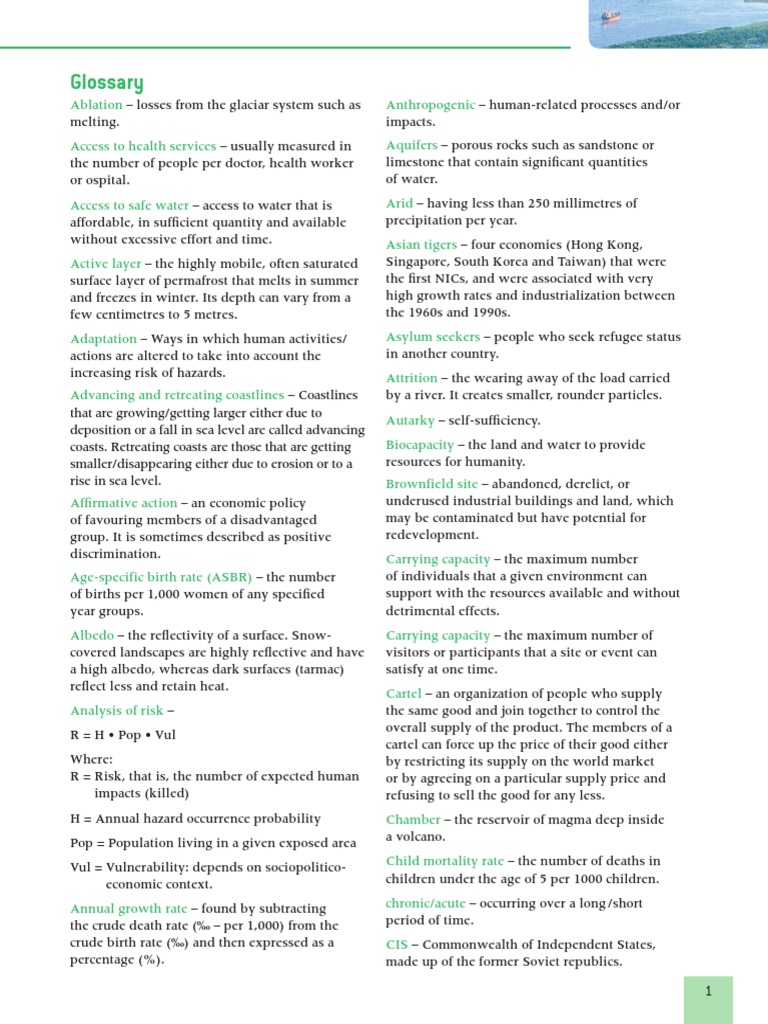 IB Geography Glossary IB | PDF | Sustainability | Hazards