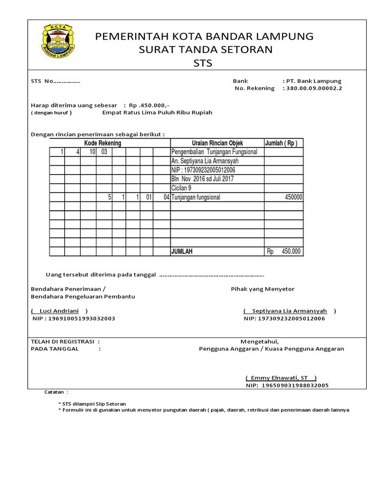 Surat Tanda Setoran (STS) | PDF