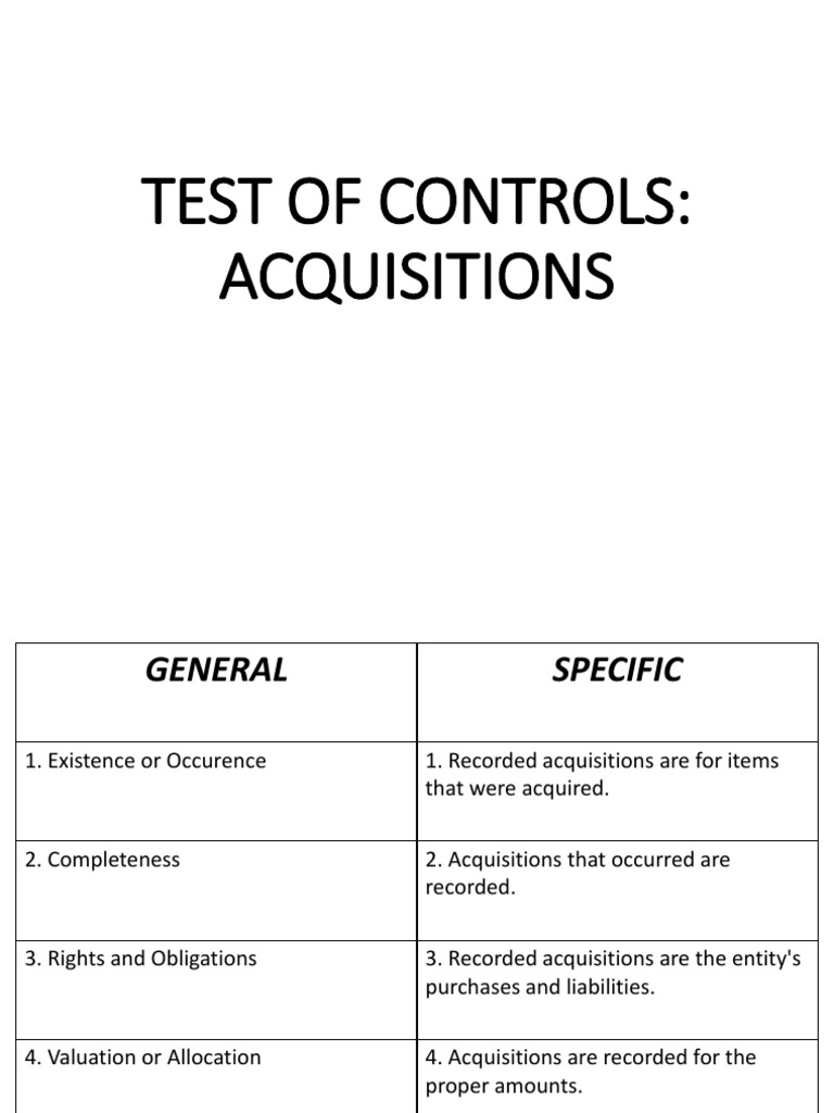 Test of Controls: Acquisitions | PDF | Voucher | Mergers And Acquisitions