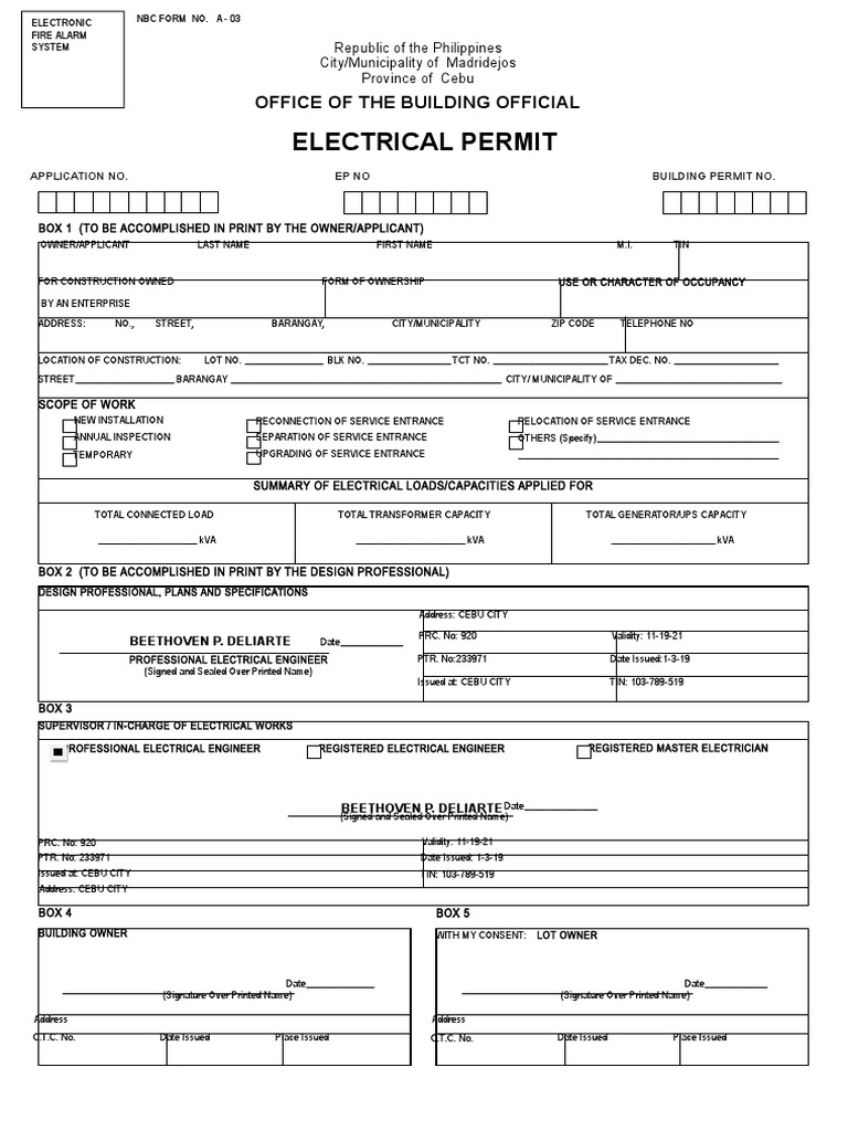 Electrical Permit (Front) | PDF | Engineering | Electricity