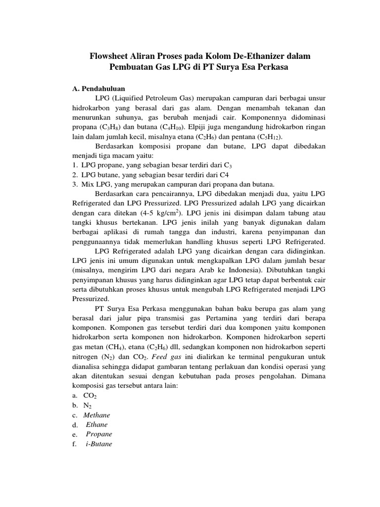 Flowsheet Aliran Proses Pada Kolom De-Ethanizer Dalam Pembuatan Gas LPG ...