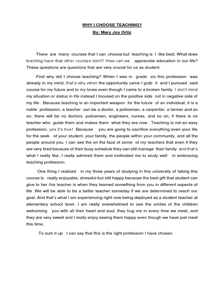 Why I Chose Teaching as My Career | PDF | Wellness