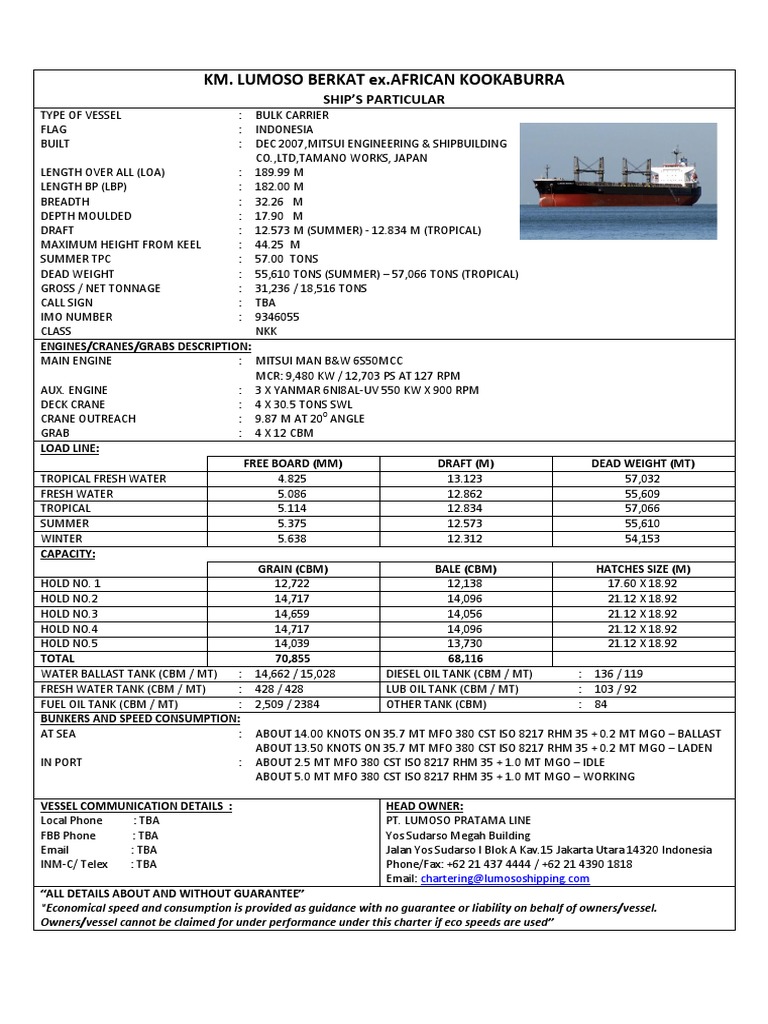 LB Ship Particular PDF | Download Free PDF | Tonnage | Ships