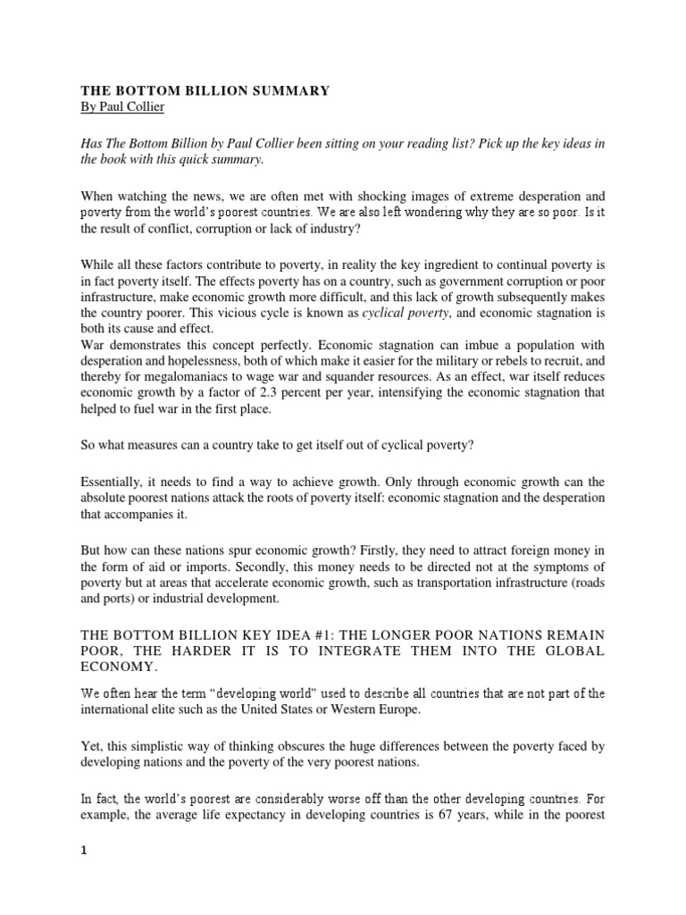 The Bottom Billion Summary | PDF | Aids | Poverty