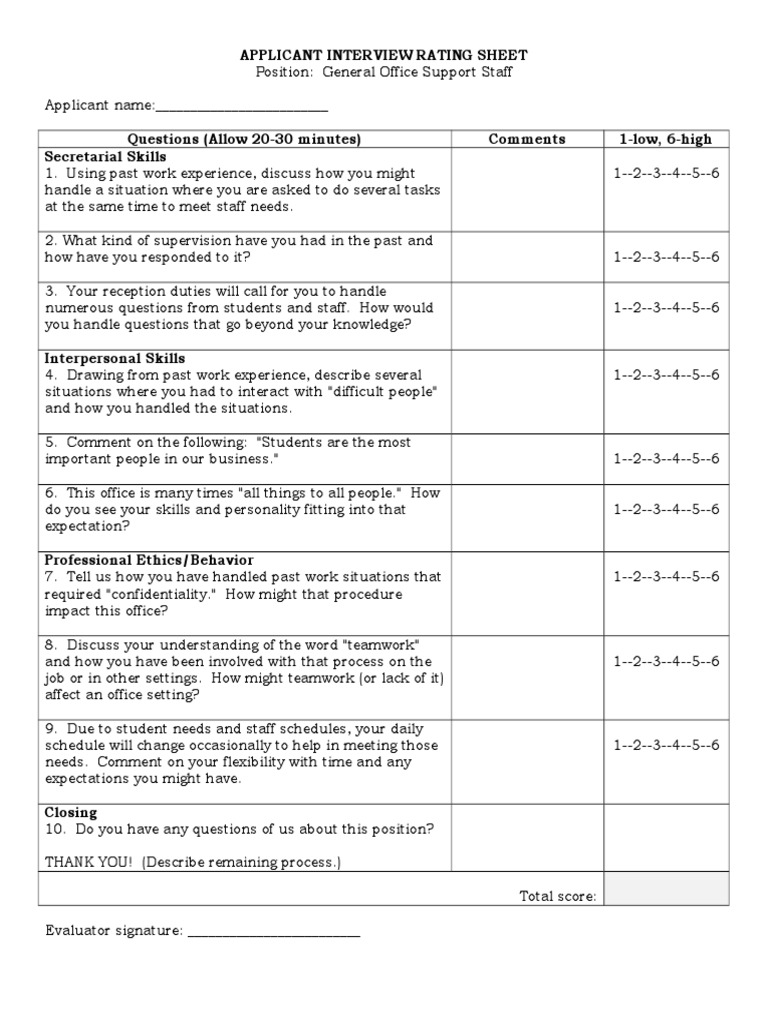 Applicants Interview Sheet | PDF