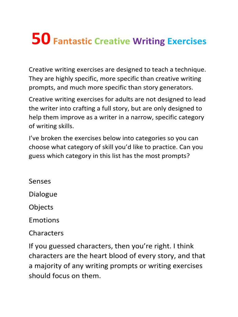 50 Fantastic Creative Writing Exercises | PDF | Creative Writing ...
