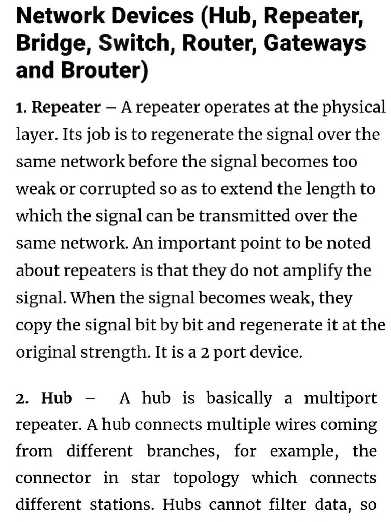An Overview Of Common Network Devices Repeaters Hubs Bridges Switches Routers Gateways