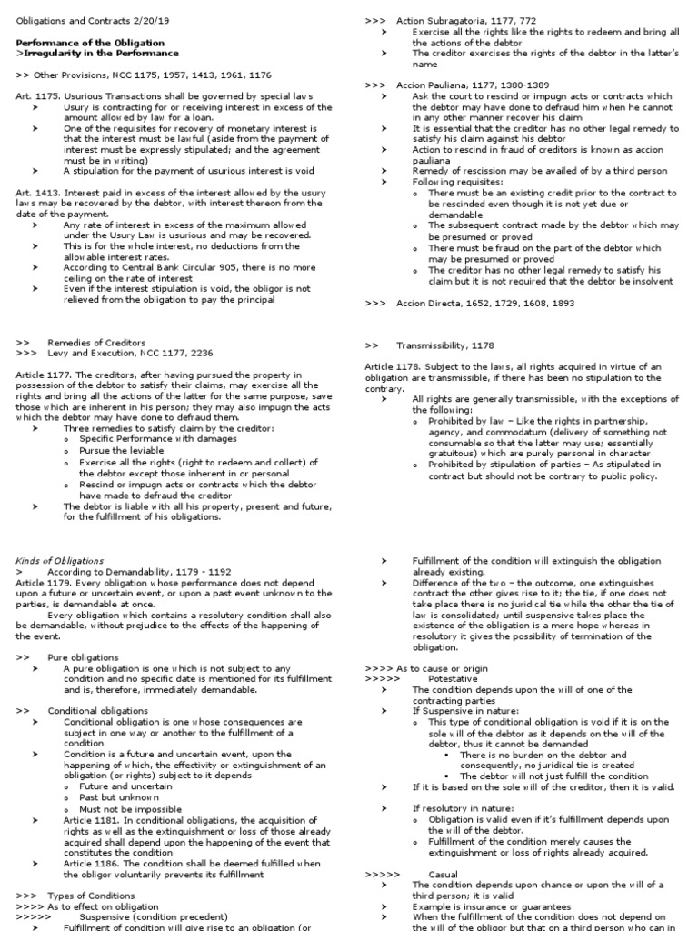 Performance of The Obligation Irregularity in The Performance | PDF ...
