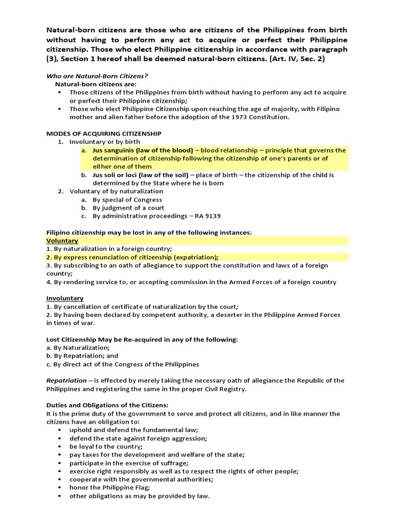 Natural Born Citizens | PDF | Naturalization | Government And Personhood