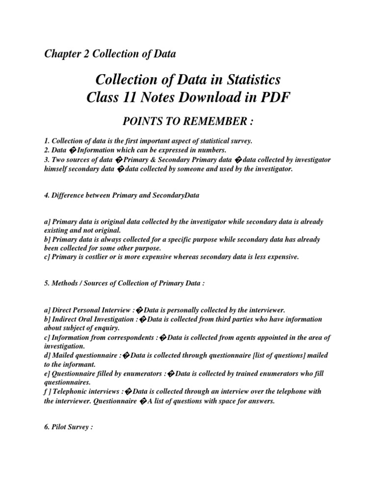 Collection of Data Class 11 | PDF | Sampling (Statistics) | Survey ...